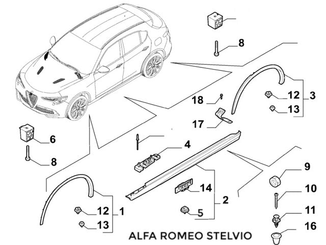 Clip Outer Moulding Trim Alfa Romeo Stelvio Fiat 500L 500X 735537083 ...